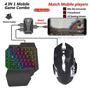 One Hand Gaming Keyboard and Mouse Combo with Converter,35 Keys Wired RGB Backlit Keyboard and Gaming Mouse,with Phone Holder,Gaming Keyboard Set for Game(Mix lite+F6+G2)