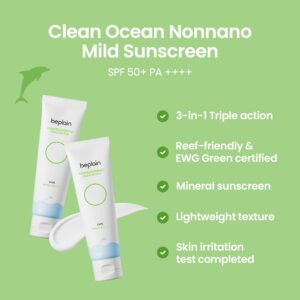 beplain Clean Ocean Mild Sunscreen SPF50+ PA++++ 1.69 fl oz [For Oily Skin] | Matte Finish | Light and Sebum Free Sunscreen | Korean Skin Care