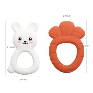 Teething Toys for Babies, PAPACHOO 2 Pack Bunny Carrot Super Soft Silicone Baby Soothing Teether Toy, Chew Silicone Infant Toys for Baby Teething Relief, Bpa Free