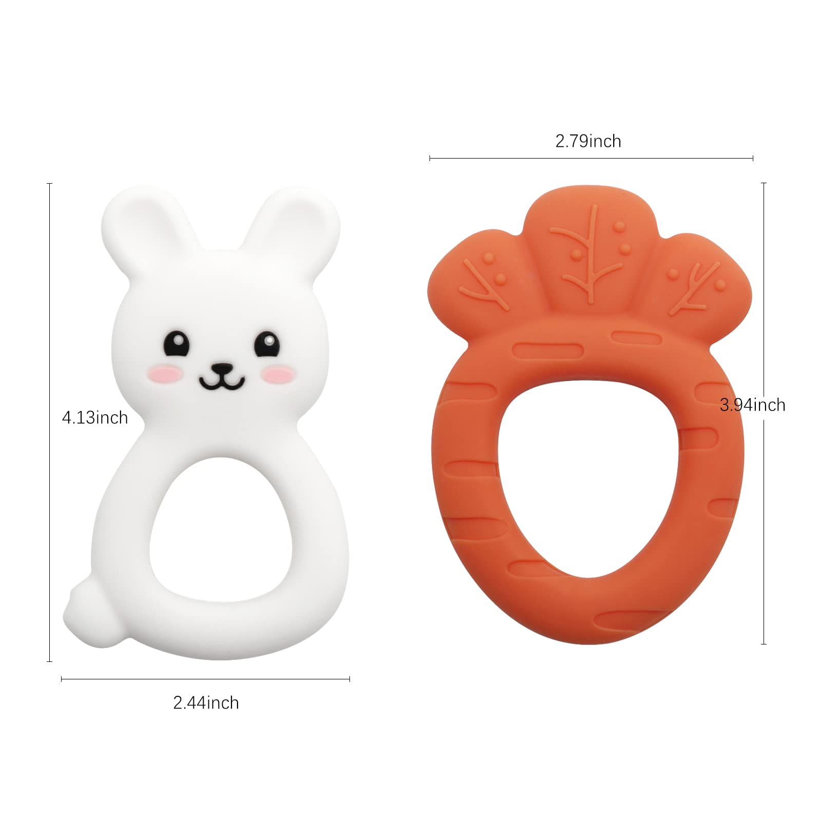 Teething Toys for Babies, PAPACHOO 2 Pack Bunny Carrot Super Soft Silicone Baby Soothing Teether Toy, Chew Silicone Infant Toys for Baby Teething Relief, Bpa Free