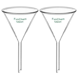 funchem (2 pack) glass funnel short stem borosilicate glass lab filter funnel, 120 mm diameter and stem length