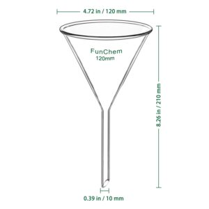 FunChem (2 Pack) Glass Funnel Short Stem Borosilicate Glass Lab Filter Funnel, 120 mm Diameter and Stem Length