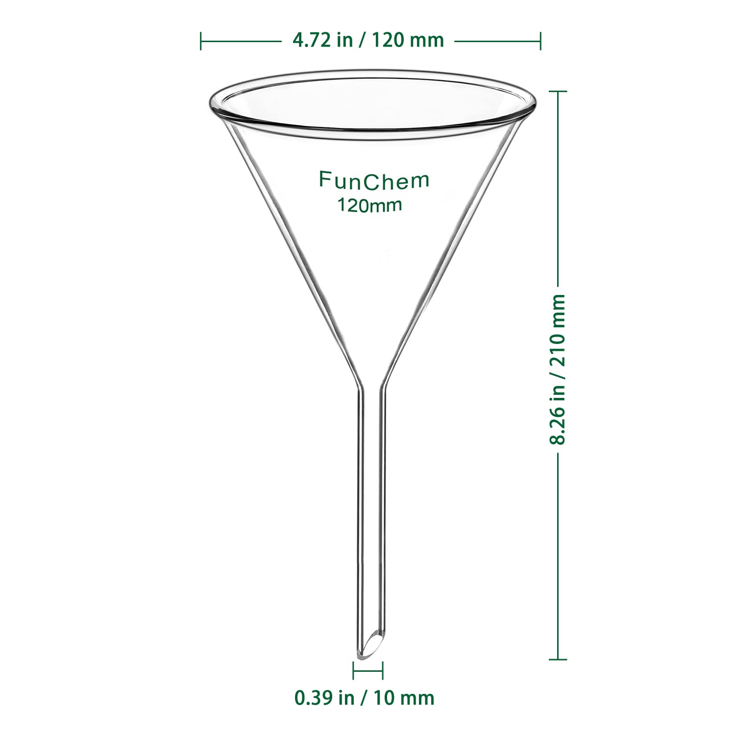 FunChem (2 Pack) Glass Funnel Short Stem Borosilicate Glass Lab Filter Funnel, 120 mm Diameter and Stem Length