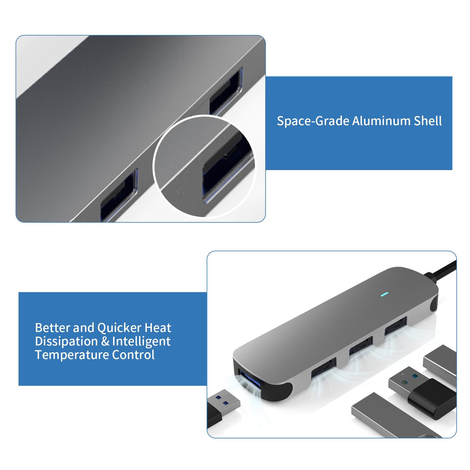 MEANHIGH USB Hub, 4-Port Dongle with USB 3.0, USB 2.0, Multiple USB Port Expander for Laptop, MacBook, Surface Pro, XPS, PC, Flash Drive, Mobile HDD