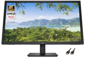 hp new premium v28 4k monitor: 28" uhd 3840 x 2160 (4k) tn slim-edge display, amd freesync tech, height/tilt adjustment, hdmi, displayport, 1ms response time, 16:9 aspect ratio, 60hz, tf hdmi cable