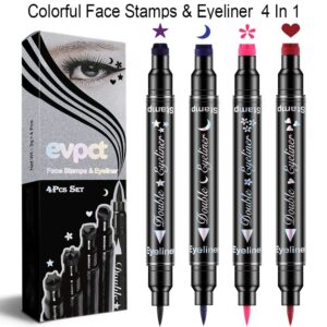 evpct Colored Winged Eyeliners Stamp 4in1 Stars Flowers Hearts Moon Colorful Face Stamps Makeup Eyeliner Eye Stamp Liners Tool Set Kit for Women Purple Blue Red Pink Eyeliner Stamp Wingliner Shapes 02