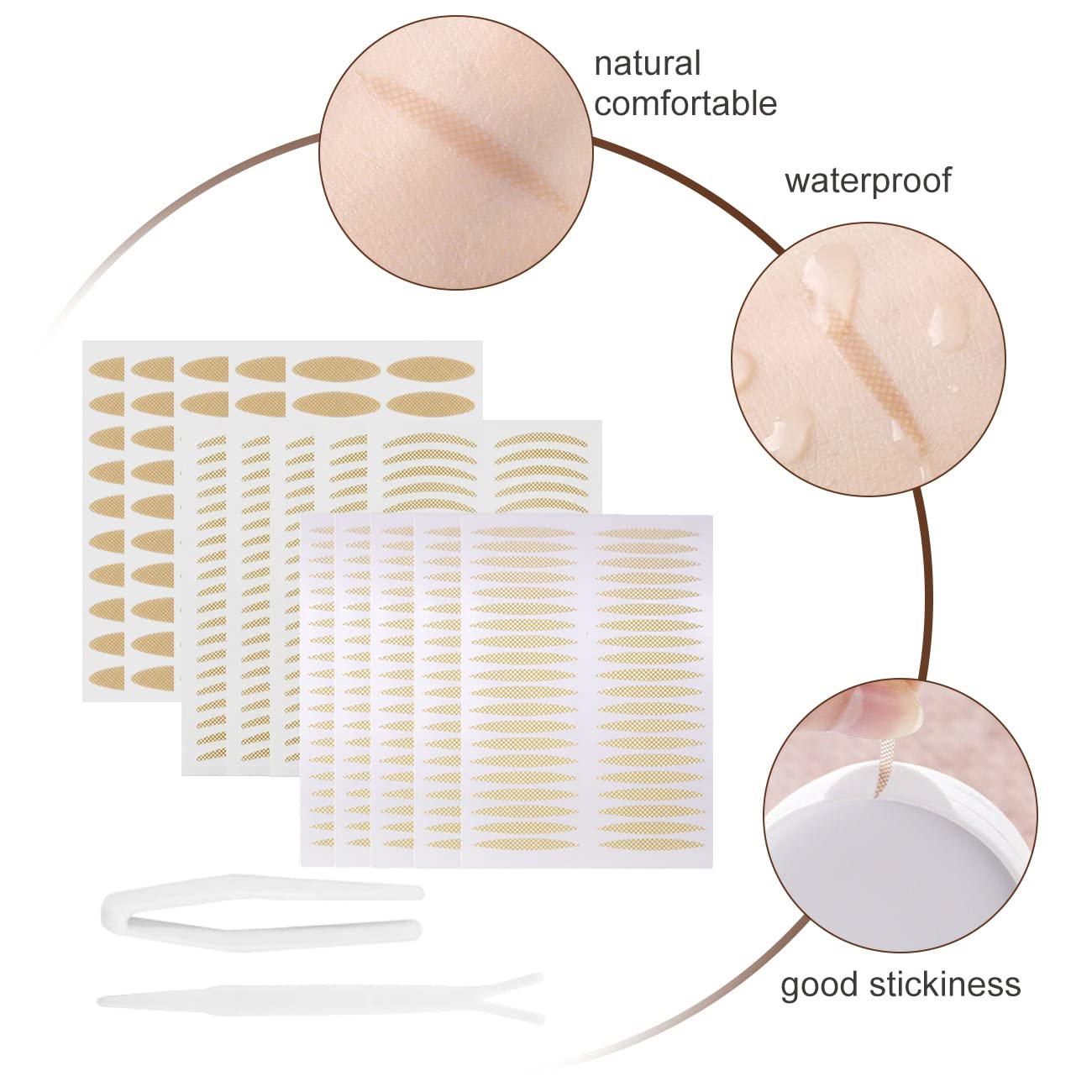 Double Eyelid Stickers,Eyelid Tape,Invisible Eyelid Tape,600 Pcs Natural Invisible Single Side Eyelid Tape Stickers with Fork Rod & Tweezer,Instant Eyelid Lift,Perfect for Droopy,Uneven,Monolids