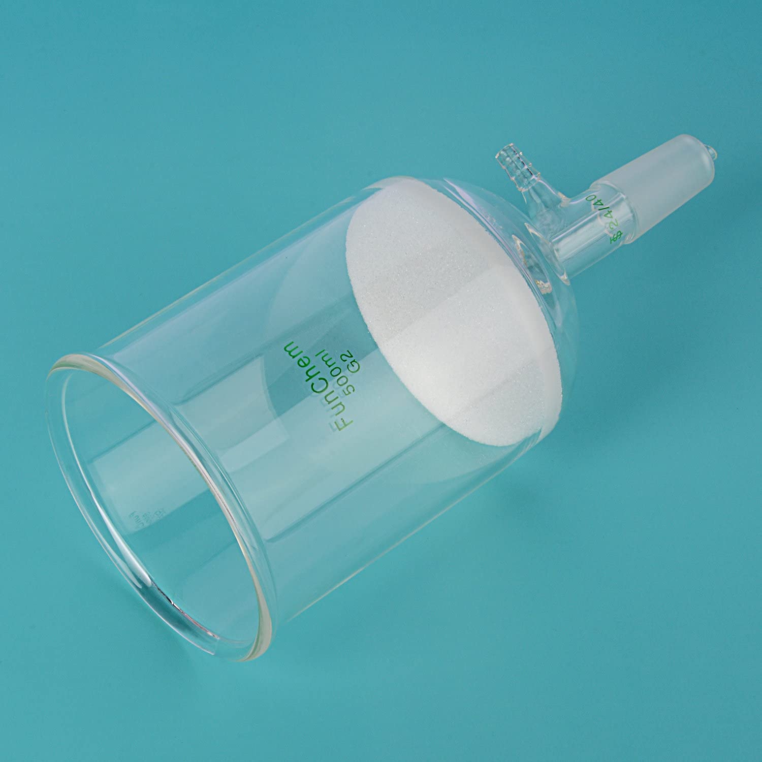 FunChem Buchner Filtering Funnel with Medium Frit (G2), I.D. 94 mm, 100mm Depth, with 24/40 Standard Taper Inner Joint and Vacuum Serrated Tubulation, 500 mL