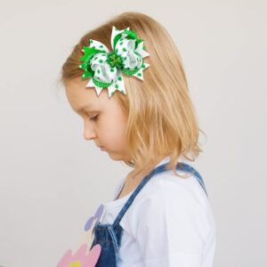 St Patrick's Day Large Hair Bows 2 layers Grosgrain Ribbon Bowknots Boutique Alligator Hair Clips Irish Green Shamrock Hairpin Accessories for Kids Girls Women