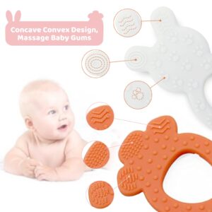 Teething Toys for Babies, PAPACHOO 2 Pack Bunny Carrot Super Soft Silicone Baby Soothing Teether Toy, Chew Silicone Infant Toys for Baby Teething Relief, Bpa Free