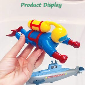 Wind-up Diver Submarine Bath Toy, Funny Swimming Frogman Pigboat Scuba Diver SUB Bathtub Toy Clockwork Submarine Tub Toy Diver Water Toy for Kids (Diver+Submarine)