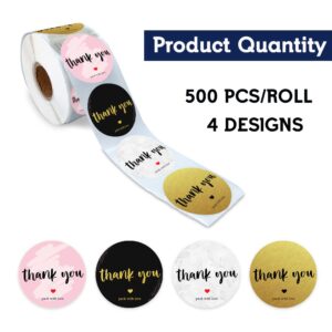 Thank You Stickers Rolls Pack with Love Thank You Labels Stickers for Small Business Sealing Stickers Thank You Labels for Envelopes & Gifts Sign Decoration for Weddings, Bridal Showers(500 Per Roll)