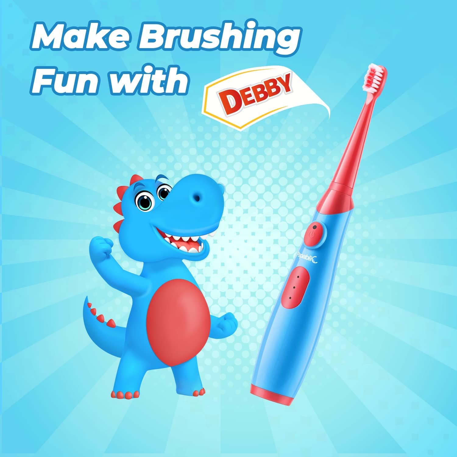 Papablic Dino Kids Rechargeable Electric Toothbrush for Ages 3+, Debby Bundle with Gina