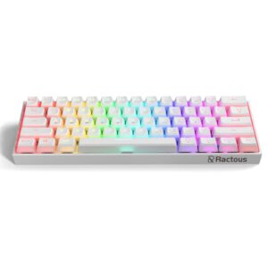 ractous rtk61p 60% mechanical gaming keyboard rgb backlit pbt pudding keycaps 61key ultra-compact wired keyboard programmable for pc/mac gamers,hot-swappable gateron optical blue switch (white)