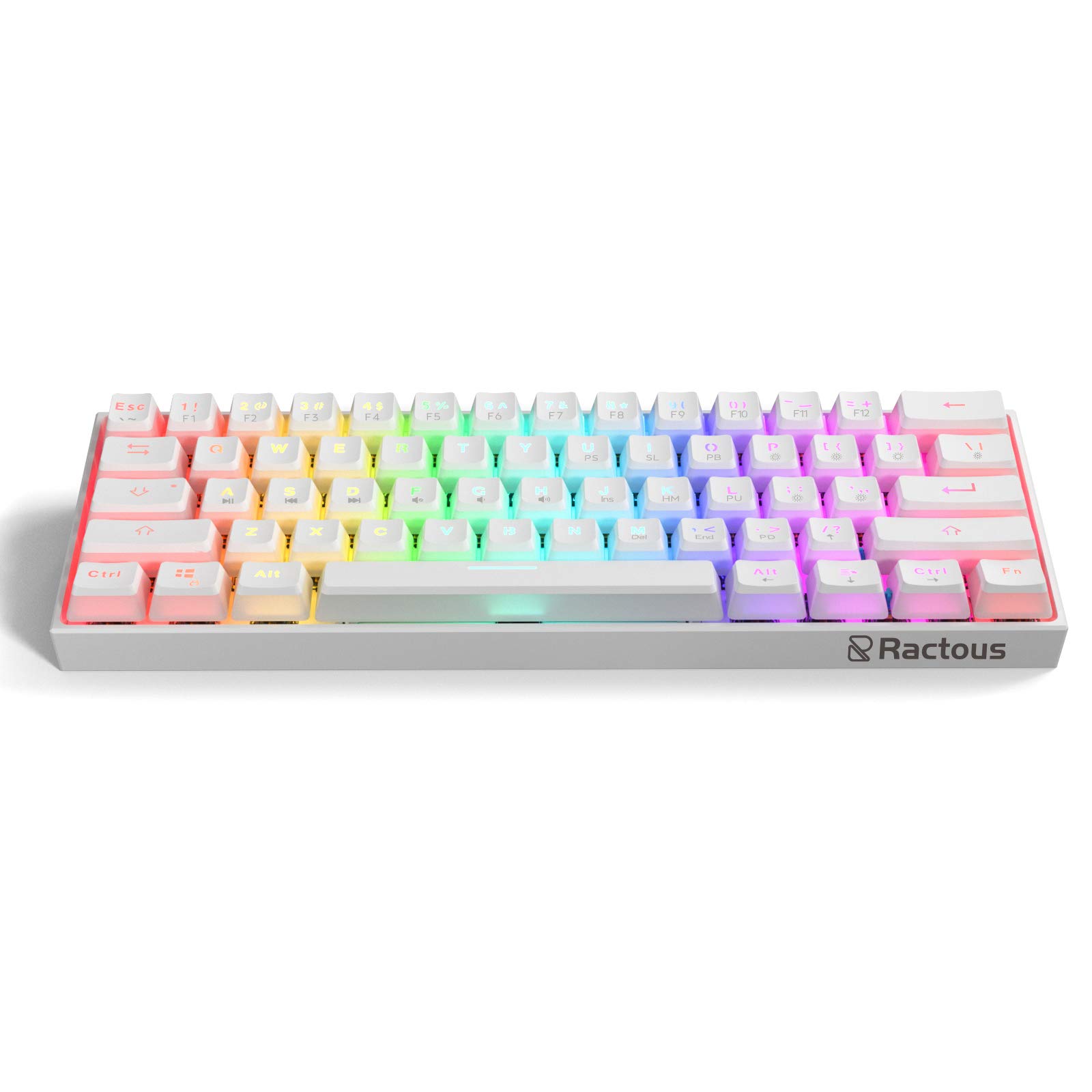 Ractous RTK61P 60% Mechanical Gaming Keyboard RGB Backlit PBT Pudding keycaps 61key Ultra-Compact Wired Keyboard Programmable for PC/Mac Gamers,Hot-Swappable Gateron Optical Blue Switch (White)