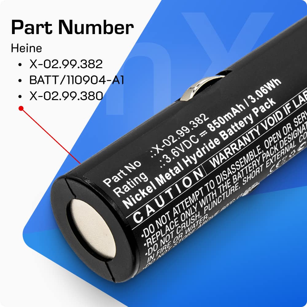 LIONX Battery for Heine Beta Handles Ophthalmoscope Beta 200 Ophthalmoscope Beta 200s Short F.O. Laryngoscope Handle BATT/110904-A1 X-02.99.380 X-02.99.382 850mAh / 3.06Wh