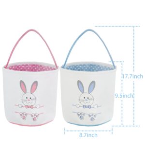 Easter Bunny Basket Egg Bags for Kids Canvas Tote Bags Buckets for Easter Eggs Personalized Candy Egg Basket with Rabbit Print Easter Tote Bag Party Candy Storage Decoration（2pcs）