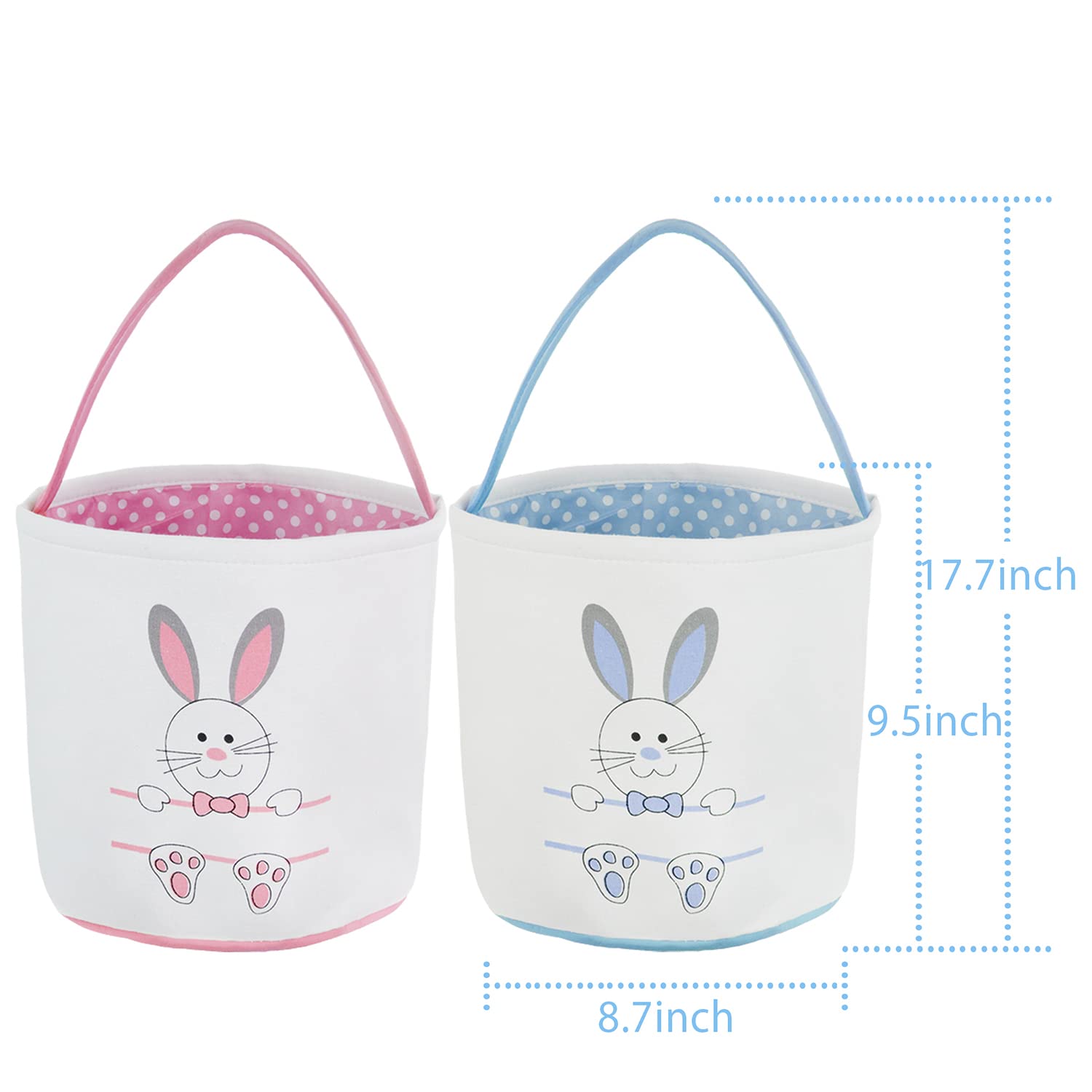 Easter Bunny Basket Egg Bags for Kids Canvas Tote Bags Buckets for Easter Eggs Personalized Candy Egg Basket with Rabbit Print Easter Tote Bag Party Candy Storage Decoration（2pcs）