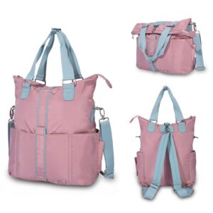 diaper bag backpack for mom dad, zwflau multifunction tote travel diaper backpack, 4 in 1 waterproof convertible lightweight diaper bags for baby boys girls(pink)