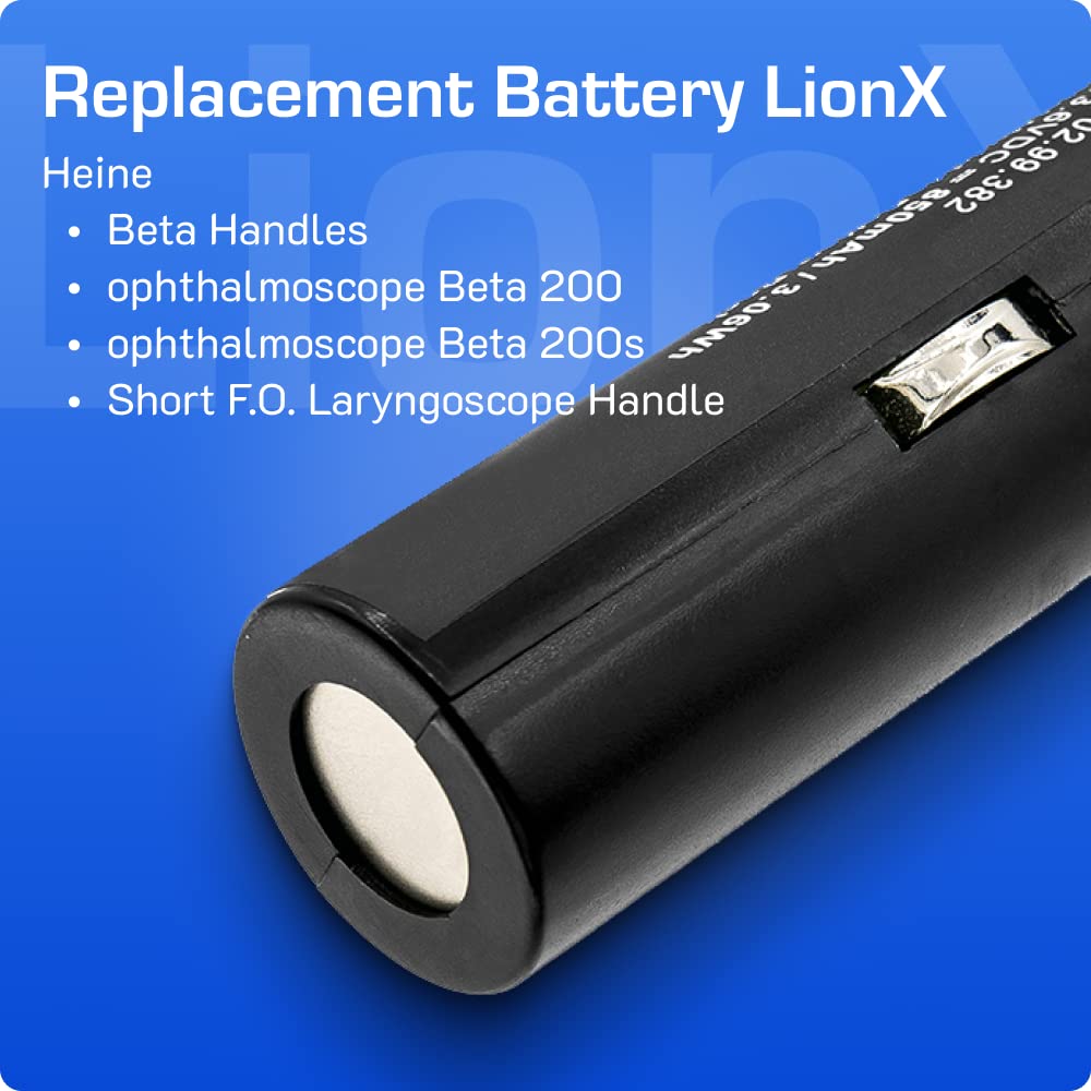 LIONX Battery for Heine Beta Handles Ophthalmoscope Beta 200 Ophthalmoscope Beta 200s Short F.O. Laryngoscope Handle BATT/110904-A1 X-02.99.380 X-02.99.382 850mAh / 3.06Wh