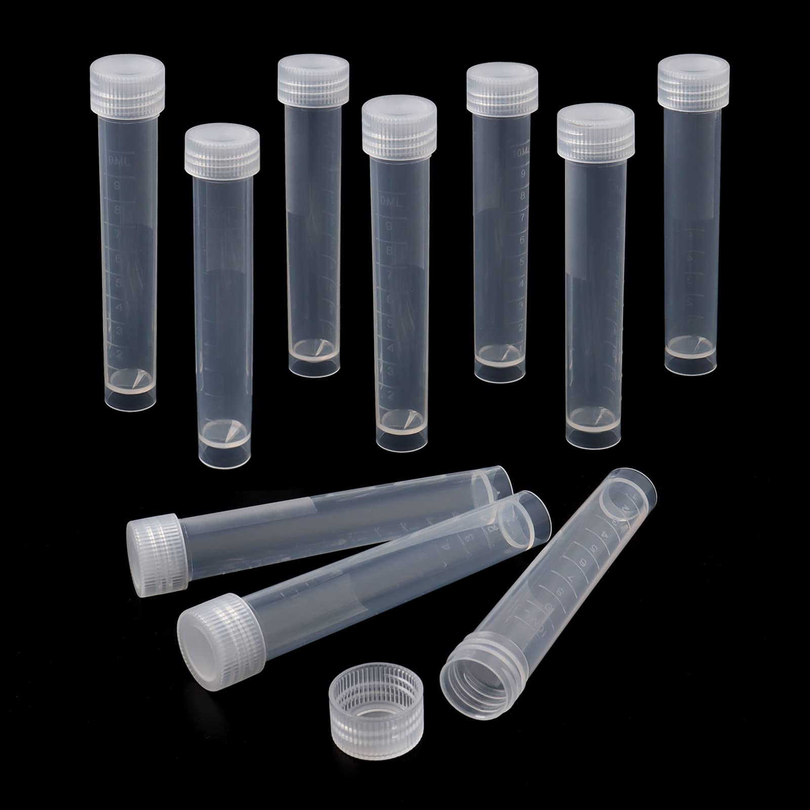 proturbo 60pcs 10ml Lab Plastic Frozen Test Tubes Plastic Graduated Vial Tube with Screw Caps Vial Seal Cap Container for Laboratory School Educational