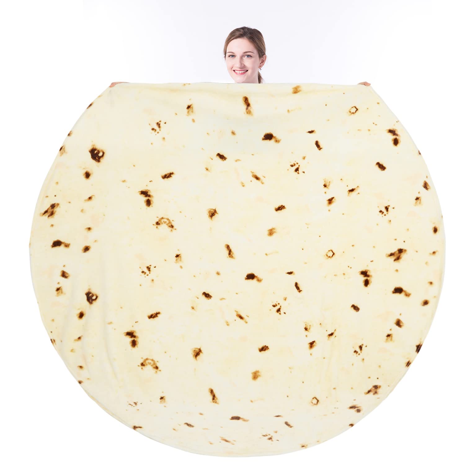 Segulah 60 Inch Tortilla Blanket for Adults and Kids, Double Sided Funny Food Blanket, 285 GSM Soft Flannel Round Taco Blanket for Home Travel Indoors Outdoors, Novelty Gifts