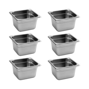 bieama 6 pack hotel pans, 1/6 size 4" deep, nsf, commercial stainless steel pan, steam table pan, catering food pan