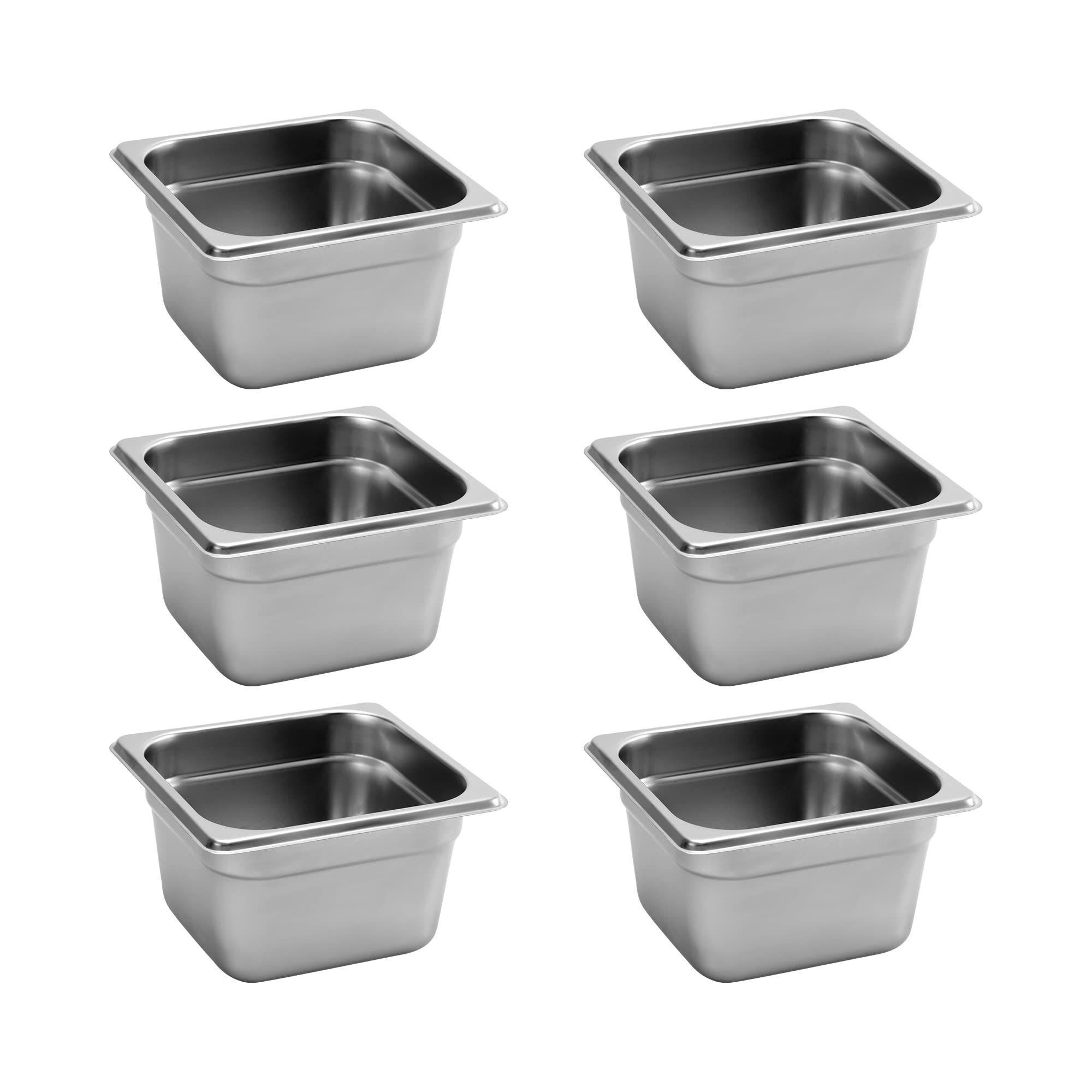 BIEAMA 6 Pack Hotel Pans, 1/6 Size 4" Deep, NSF, Commercial Stainless Steel Pan, Steam Table Pan, Catering Food Pan