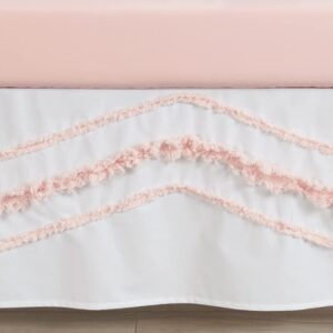 Sweet Jojo Designs Boho Bohemian Girl Baby Crib Bed Skirt Nursery Dust Ruffle - Blush Pink and White Farmhouse Shabby Chic Designer Modern Minimalist Tuft Tufted Fringe Macrame Cotton