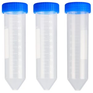 funchem conical centrifuge tubes, polypropylene graduated plastic conical test tube storage with screw cap, 50 ml, pack of 25