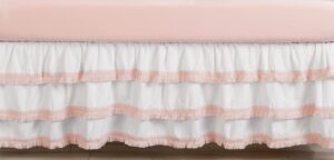 sweet jojo designs boho bohemian girl baby crib bed skirt nursery dust ruffle - blush pink and white farmhouse shabby chic designer modern minimalist ruffle tassel fringe macrame cotton