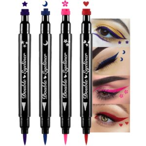 evpct colored winged eyeliners stamp 4in1 stars flowers hearts moon colorful face stamps makeup eyeliner eye stamp liners tool set kit for women purple blue red pink eyeliner stamp wingliner shapes 02