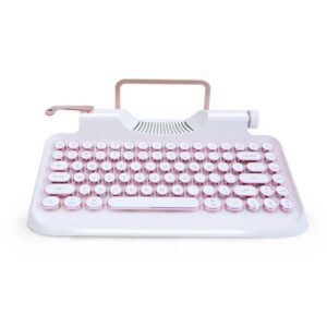 rymek typewriter style mechanical wired & wireless keyboard with tablet stand, bluetooth connection (white)