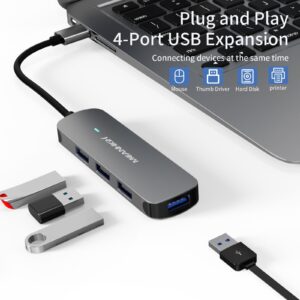 MEANHIGH USB Hub, 4-Port Dongle with USB 3.0, USB 2.0, Multiple USB Port Expander for Laptop, MacBook, Surface Pro, XPS, PC, Flash Drive, Mobile HDD