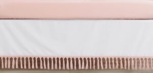 sweet jojo designs boho bohemian girl baby crib bed skirt nursery dust ruffle - blush pink and white farmhouse shabby chic designer modern minimalist tassel fringe macrame cotton