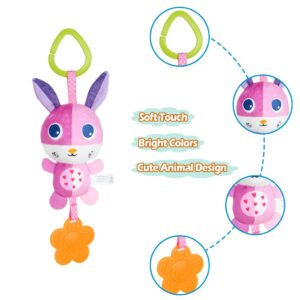 AIPINQI Hanging Rattle Toys for Baby, Colorful Cartoon Animal Shapes Toy with Teether and Sound Plush Ring Infant Development Toys for Baby Boys and Girls Newborn Gifts 3-36 Months, Rabbit