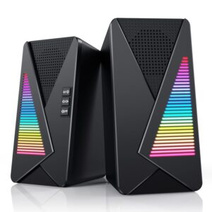 computer speakers, dynamic rgb desktop speakers, support stereo bluetooth 5.0 and wired, speakers for pc, laptop/phone/ipad and game machine, usb powered with 3.5mm cable (co708)