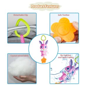 AIPINQI Hanging Rattle Toys for Baby, Colorful Cartoon Animal Shapes Toy with Teether and Sound Plush Ring Infant Development Toys for Baby Boys and Girls Newborn Gifts 3-36 Months, Rabbit