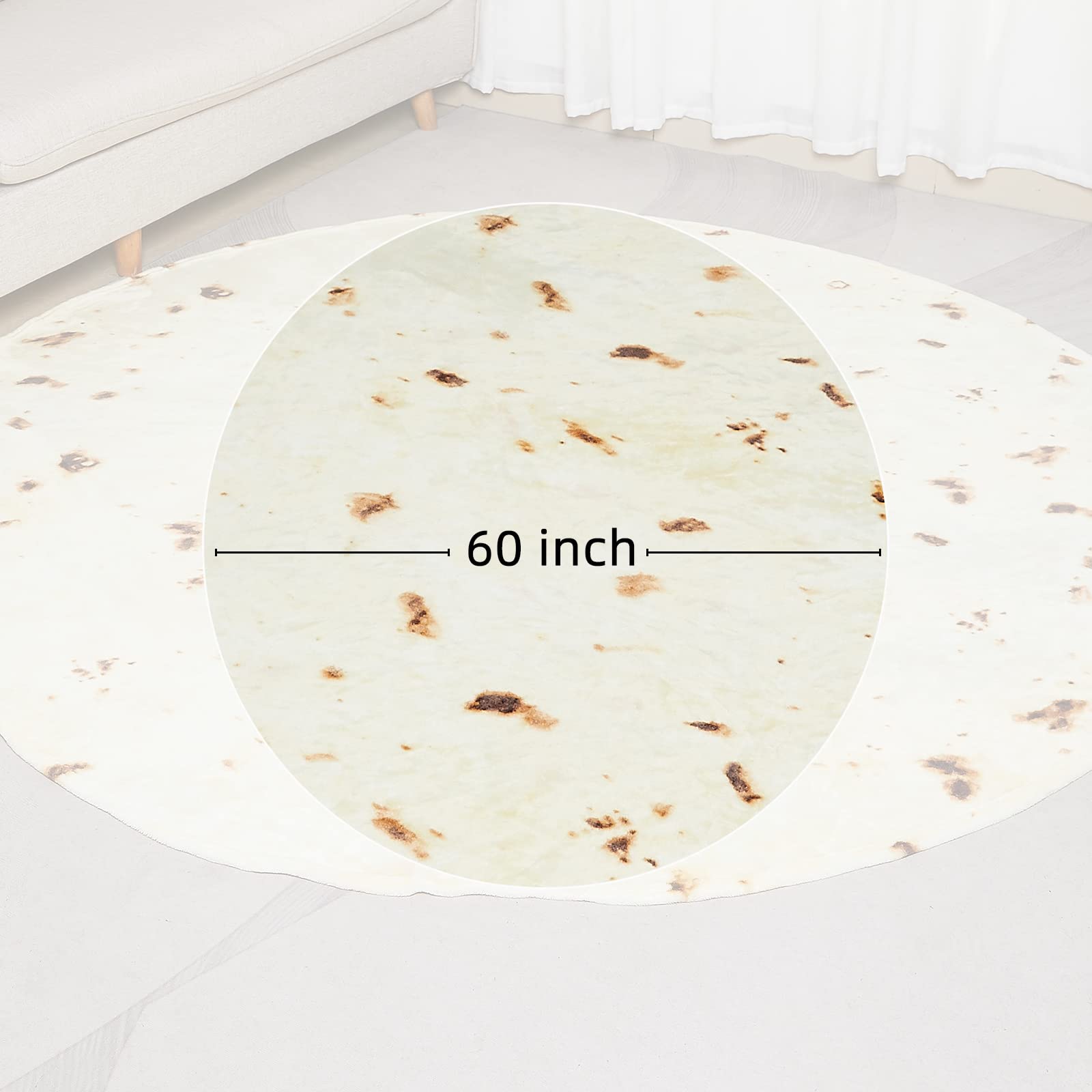 Segulah 60 Inch Tortilla Blanket for Adults and Kids, Double Sided Funny Food Blanket, 285 GSM Soft Flannel Round Taco Blanket for Home Travel Indoors Outdoors, Novelty Gifts