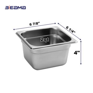 BIEAMA 6 Pack Hotel Pans, 1/6 Size 4" Deep, NSF, Commercial Stainless Steel Pan, Steam Table Pan, Catering Food Pan