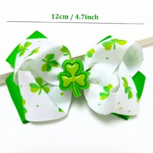 St Patrick's Day Large Hair Bows 2 layers Grosgrain Ribbon Bowknots Boutique Alligator Hair Clips Irish Green Shamrock Hairpin Accessories for Kids Girls Women