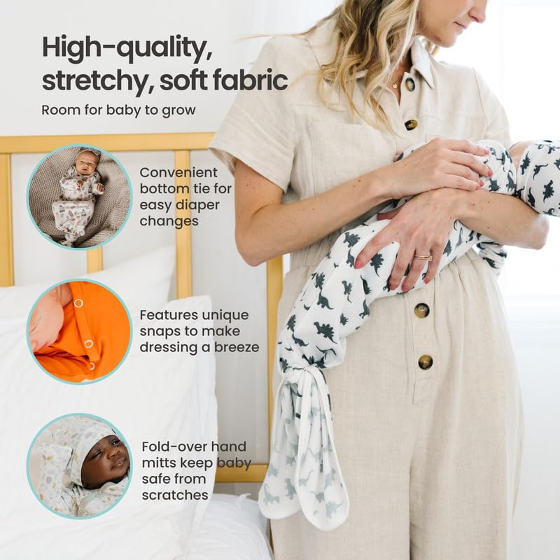 Copper Pearl Baby Gown - Knotted Newborn Sleepers for Baby Boy and Girl, Soft Stretchy Long Sleeve Infant Gowns with Bottom Tie and Hand Mittens, Perfect Hospital Coming Home Outfit (Slugger)