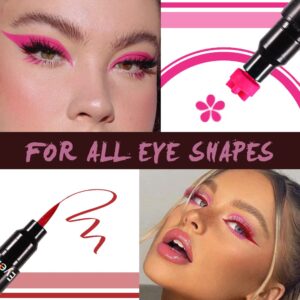 evpct Colored Winged Eyeliners Stamp 4in1 Stars Flowers Hearts Moon Colorful Face Stamps Makeup Eyeliner Eye Stamp Liners Tool Set Kit for Women Purple Blue Red Pink Eyeliner Stamp Wingliner Shapes 02