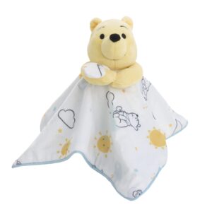 disney winnie the pooh white, yellow, and aqua cloud and sun lovey security blanket