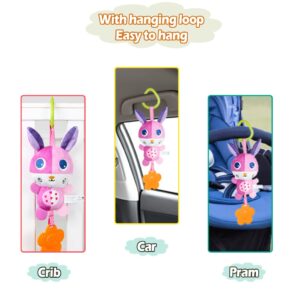 AIPINQI Hanging Rattle Toys for Baby, Colorful Cartoon Animal Shapes Toy with Teether and Sound Plush Ring Infant Development Toys for Baby Boys and Girls Newborn Gifts 3-36 Months, Rabbit