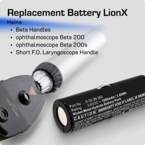 LIONX Battery for Heine Beta Handles Ophthalmoscope Beta 200 Ophthalmoscope Beta 200s Short F.O. Laryngoscope Handle BATT/110904-A1 X-02.99.380 X-02.99.382 1000mAh / 3.60Wh