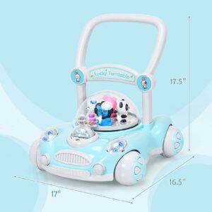 INFANS Baby Walker, 3 in 1 Toddler Walker Bouncer, Learning-Seated, Walk-Behind, Music, Adjustable Height, High Back Padded Seat, Detachable Trampoline Mat, Activity Walker with Toys(Pink)