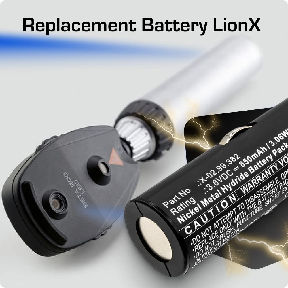 LIONX Battery for Heine Beta Handles Ophthalmoscope Beta 200 Ophthalmoscope Beta 200s Short F.O. Laryngoscope Handle BATT/110904-A1 X-02.99.380 X-02.99.382 850mAh / 3.06Wh