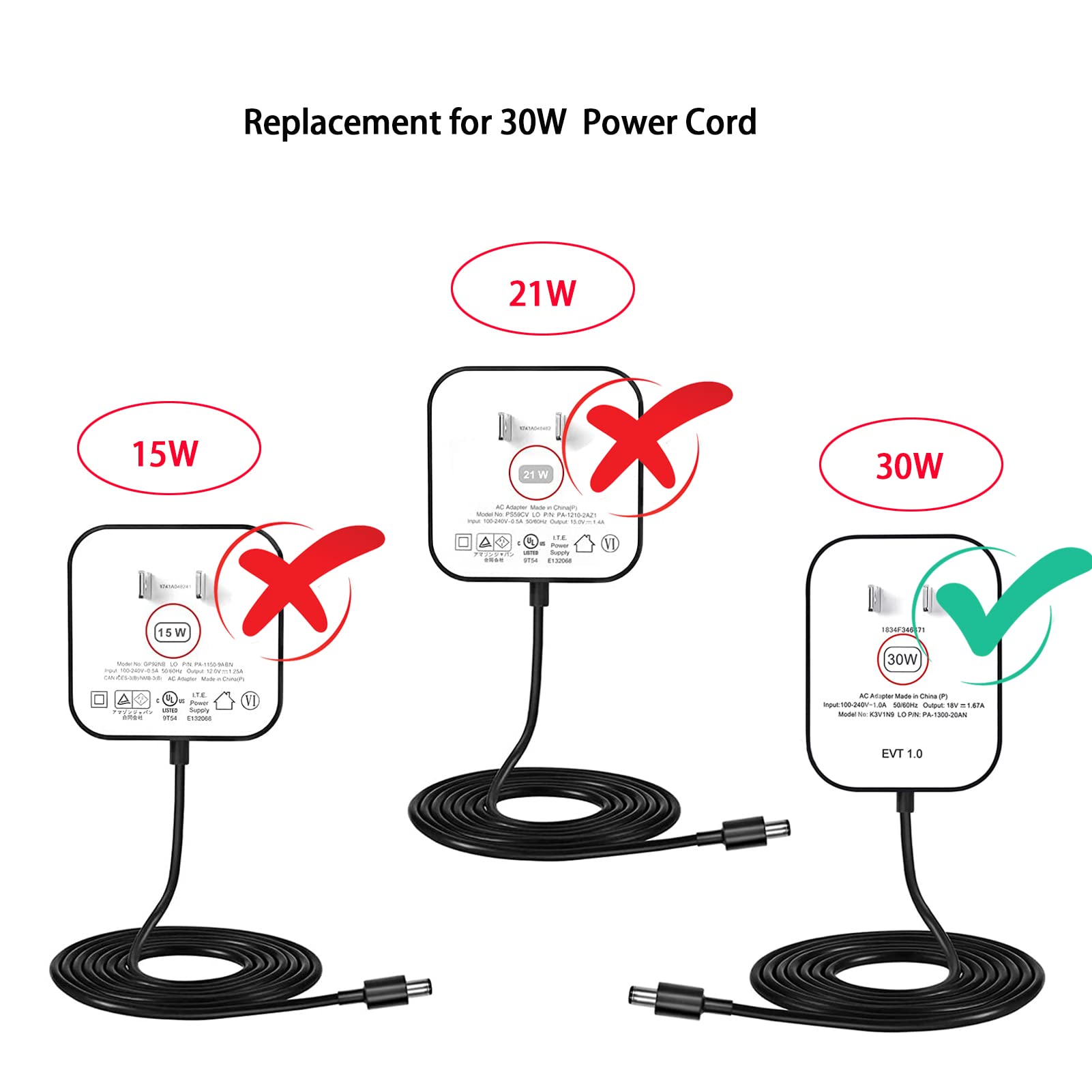 Power Cord Replacement for Alexa Show 15, L4S3RE 4th Gen, C7H6N3 Show 8, Show 10, DW84JI Show 2nd Gen, L9D29R Plus 2nd Gen, 30W Adapter Charger Plug