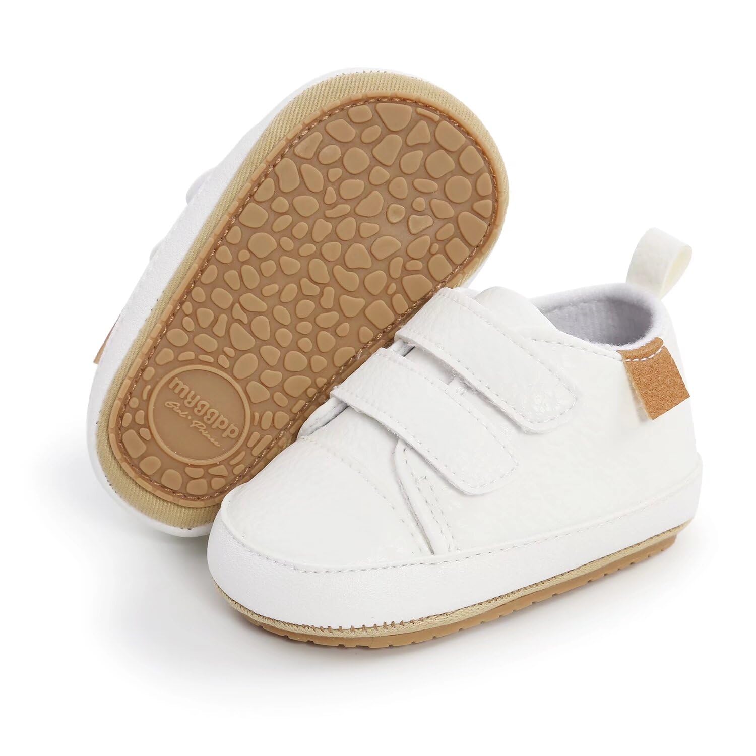 BABSMULY Baby Boys Girls Shoes Non-Slip Rubber Sole High-Top PU Leather Sneakers Infant First Walking Shoes Toddler Crib Shoes Newborn Loafers Flats.(White, 6-12 Months)